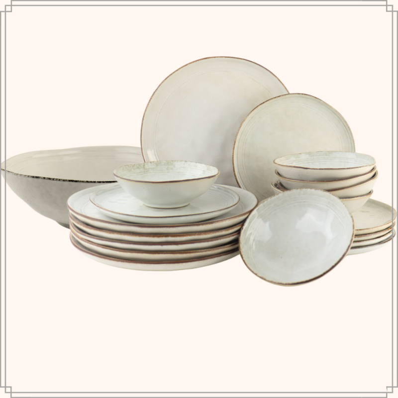 OTIX Serviesset met Saladeschaal Bordenset 6 Persoons 19-delig Beige ...